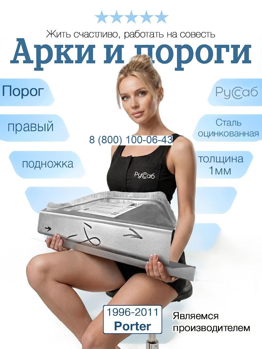 Порог правый для Hyundai Porter 1996-2011 (1мм)