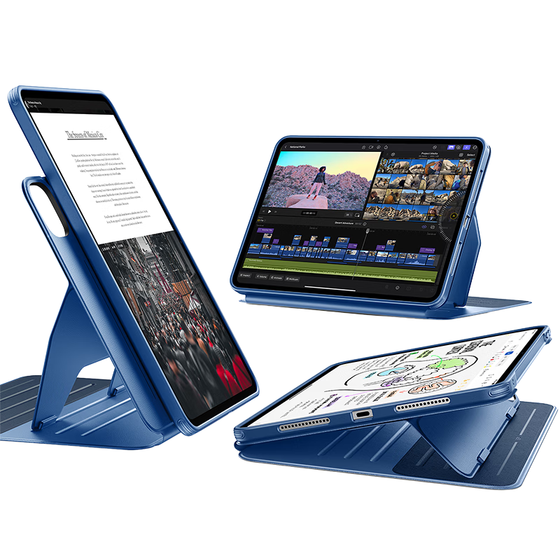 ESR чехол для iPad Pro 2025/2024 11 дюймов магнитный съемный многоугольный противоударный синий Цвет：НавиРазмер：2025/24