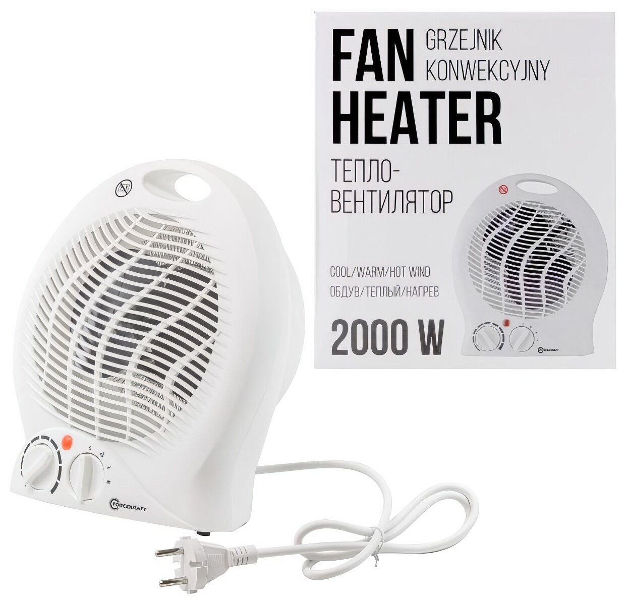 Тепловентилятор Forcekraft 220-240v, 1000/2000w, 3 режима FK-FH04(52595)
