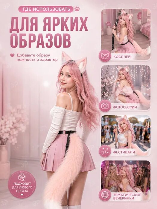 Карнавальный хвост для костюма квадробики, 15 см, для взрослых, на булавке, 1 шт — фото 1