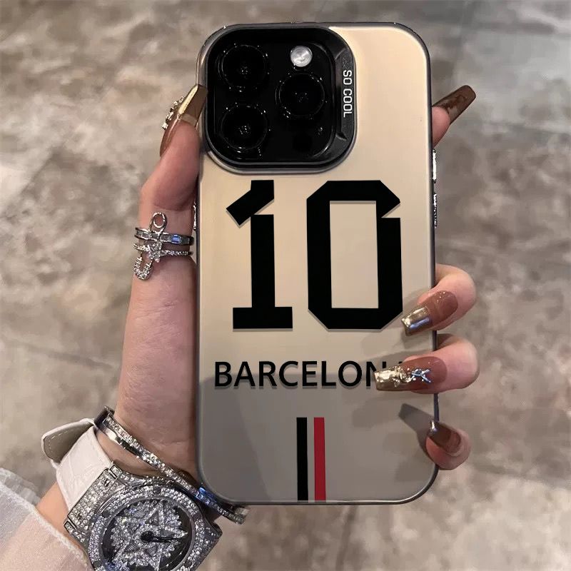 Чехол на Редми Нот 14 4G / REDMI NOTE 14 4G чёрный с крупной цифрой 10 и надписью BARCELONA пластиковый