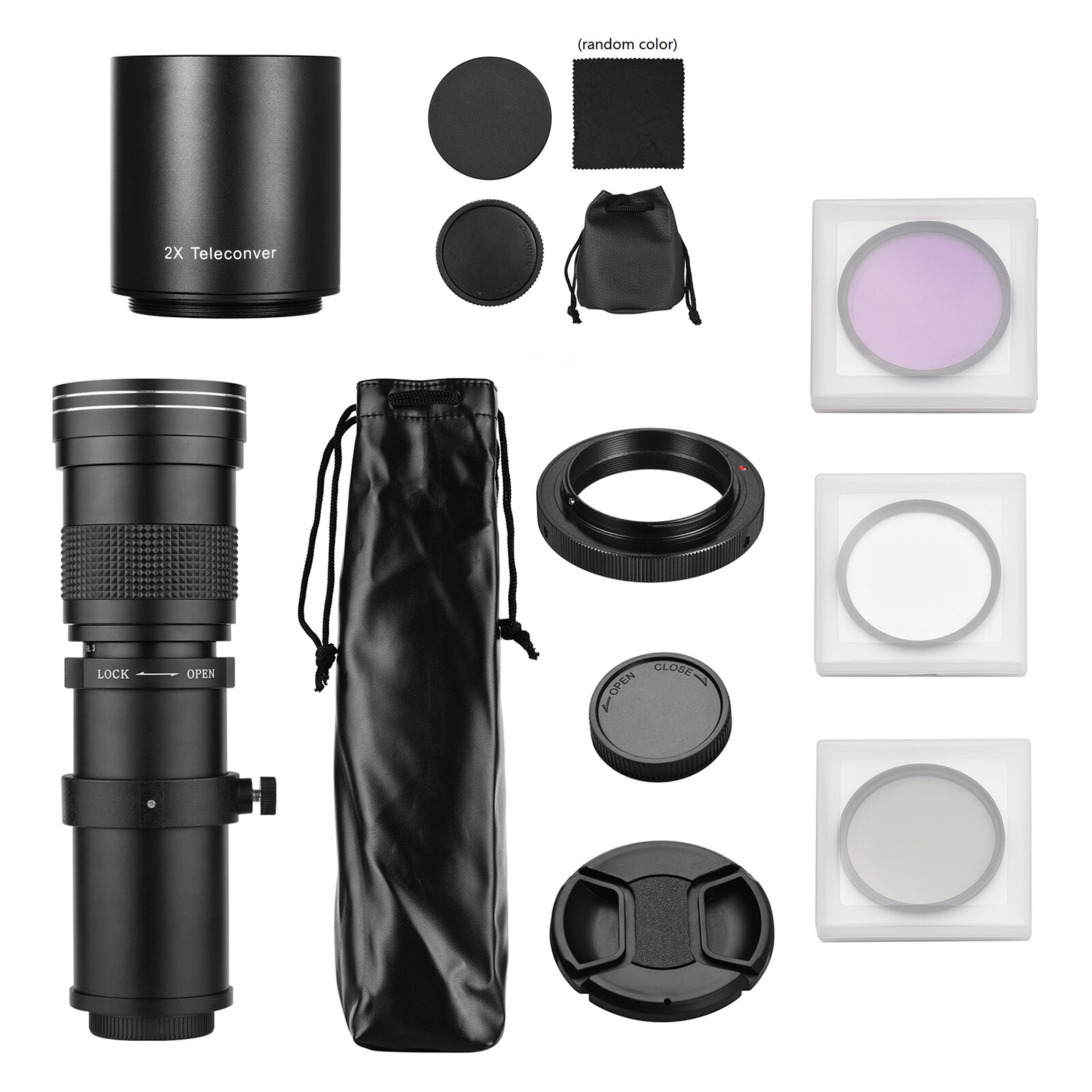 Тelephoto Lens, 420-800 мм с MF, T Mount, адаптером для AI, набор фильтров UV/CPL/FLD и телеобъективом 2X