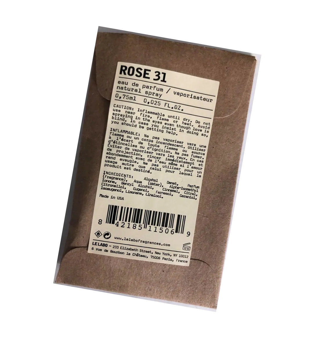 Парфюмерная вода Le Labo Rose 31 пробник 0.75 / Ле Лабо Роза 31 сэмпл