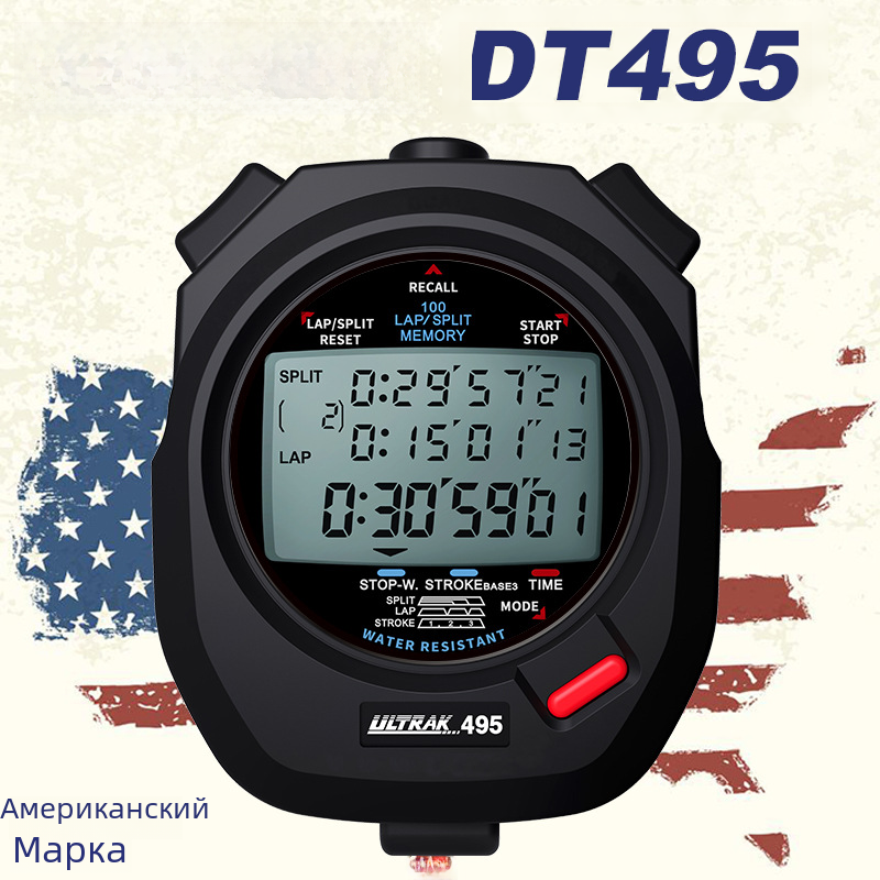 Секундомер DT495 с 100 дорожками и 3-строчным дисплеем для легкоатлетики, прозрачно-красный