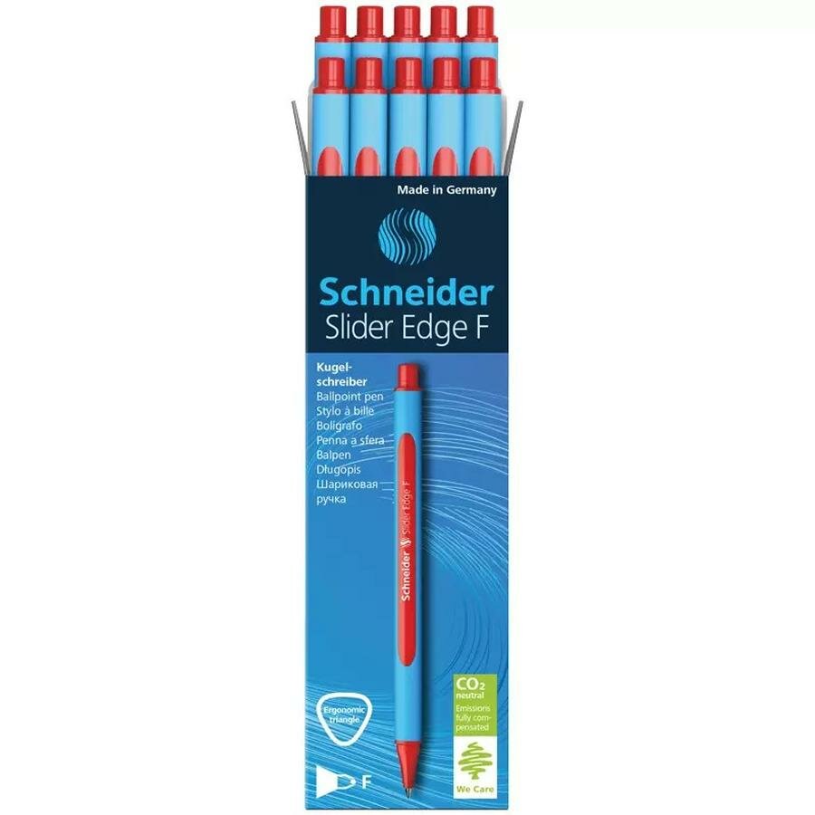 Шариковая ручка Красные чернила, 0.8 мм, трехгранная, Schneider Slider Edge F