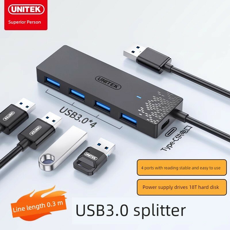 USB 3.0 4-портовый высокоскоростной хаб с портом Type-C и кабелем 0.3 м