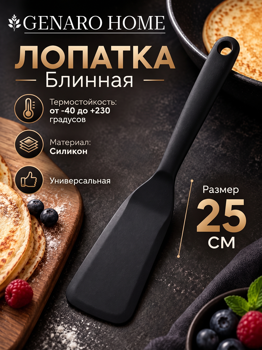 Лопатка силиконовая для кухни 25 см, цвет черный