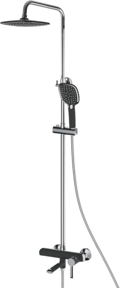 Душевая стойка Shevanik S6036H со смесителем, хром, черная, глянцевая, душевая система с тропическим душем, с изливом, с лейкой, латунная, рычаг сбоку