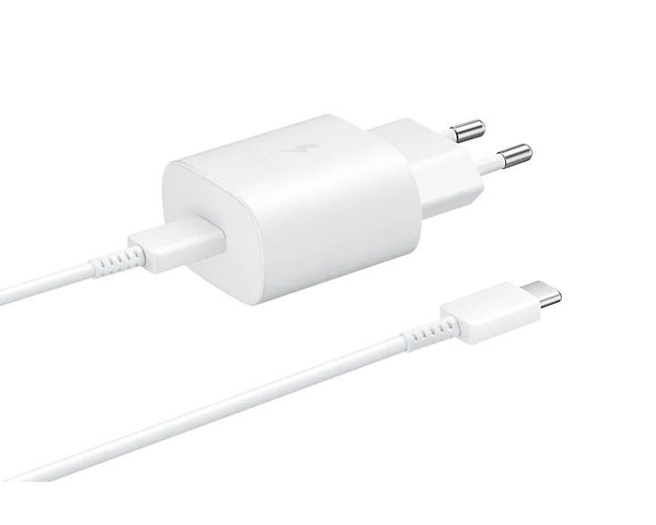 Samsung Сетевое зарядное устройство, USB Type-C, быстрая зарядка, 15 Вт, с кабелем в комплекте, EP-T1510XWEGRU, белое, светло-серое