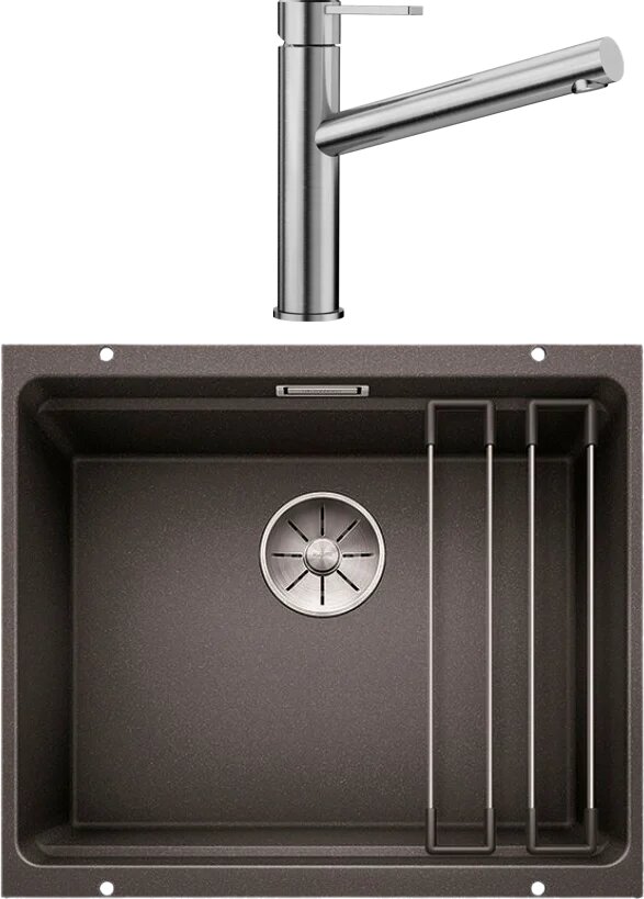 Комплект Мойка Blanco Etagon 500-U 53x46, антрацит, искусственный гранит / Смеситель Ambis Ambis 523118 сталь