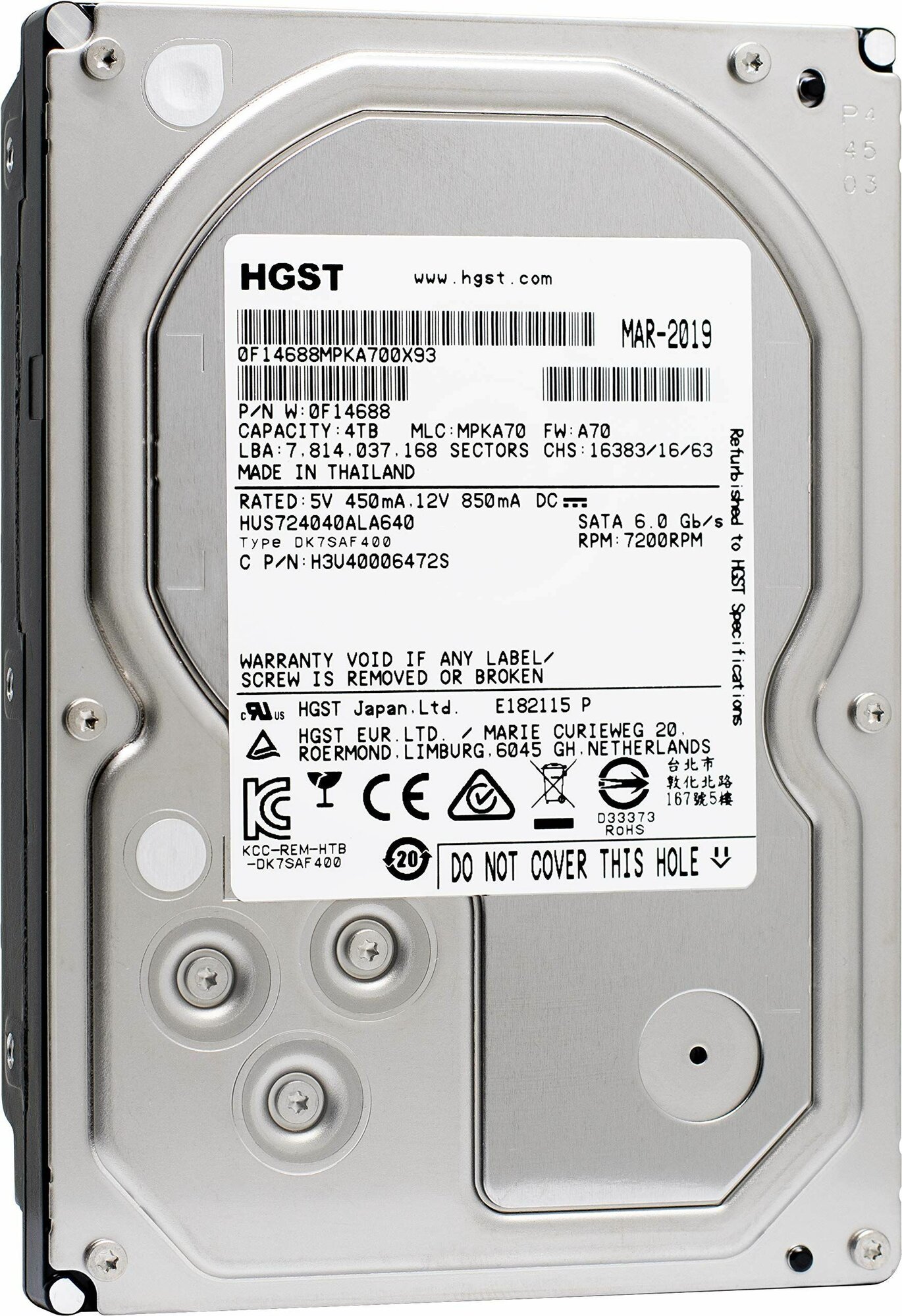 Жесткий диск 3.5" SATA 4TB Hitachi Ultrastar 7K4000 HUS724040ALE640