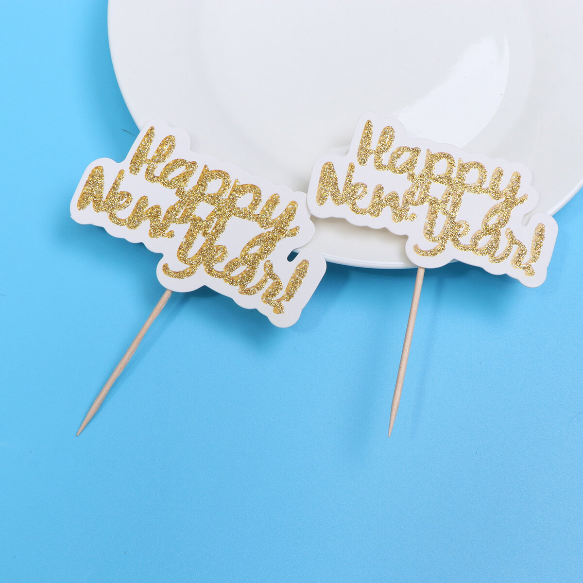 20 Штук Заготовки Для Торта СHappy New Year 7X7Cm Декор Для Праздничных Блюд И Кексов Золотой Цвет
