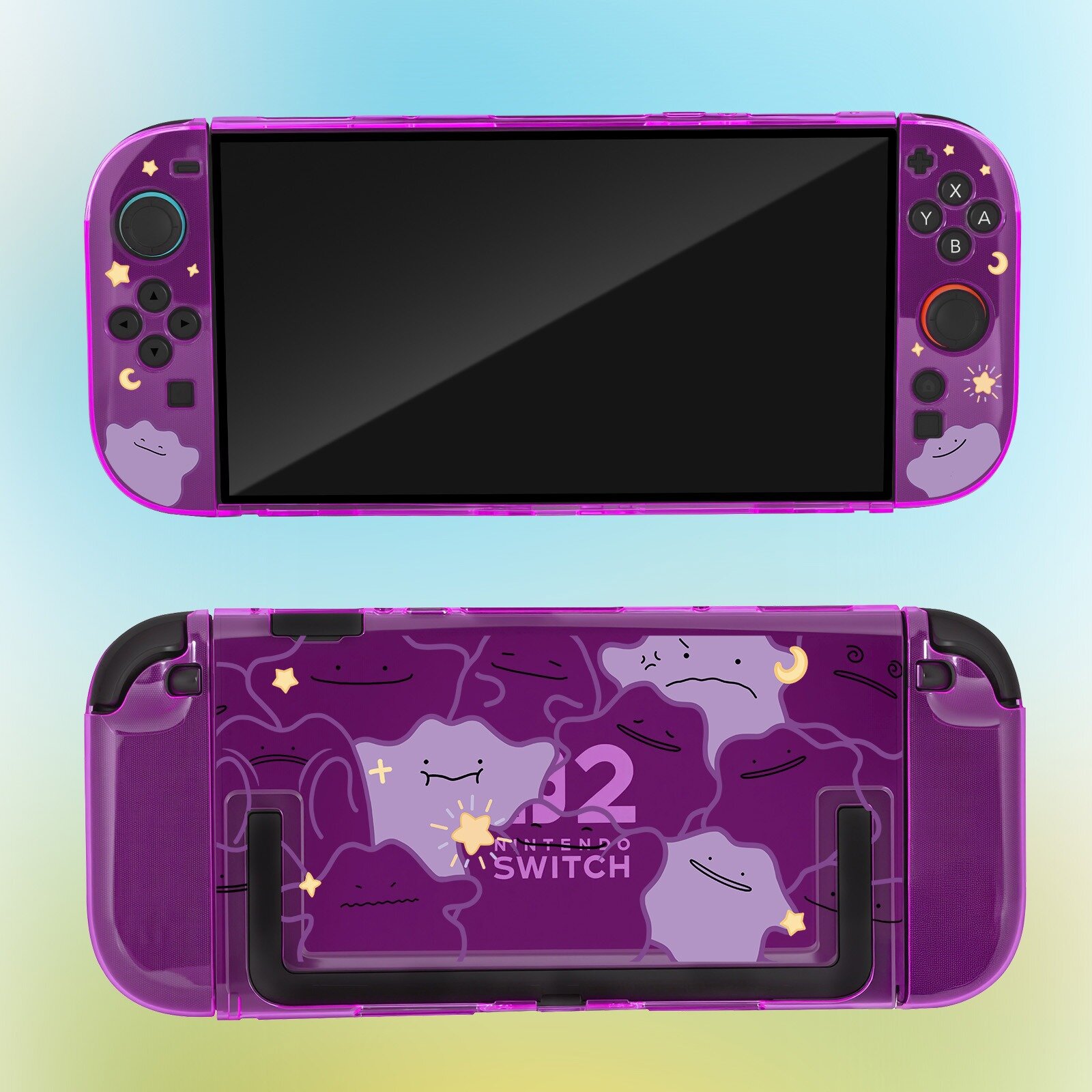 Прозрачный фиолетовый раздельный защитный чехол для Nintendo Switch 2 NS2 с пленкой и накладками на джойстики, жесткий
