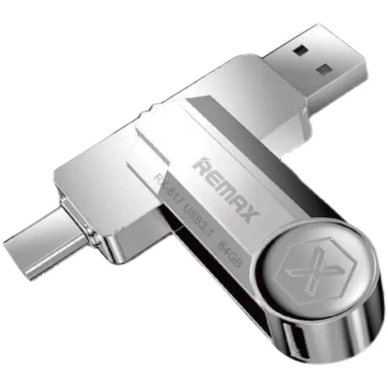 Remax Нержавеющая сталь USB-флешка 64 ГБ Type-C для мобильных устройств компьютера офиса светло-серый компактный дизайн