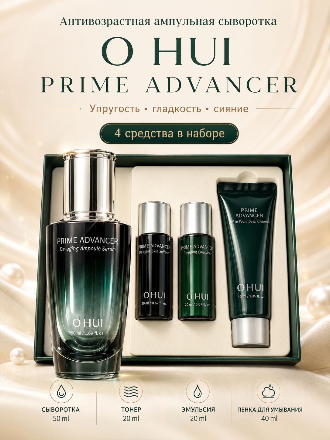 Антивозрастной набор O HUI Prime Advancer, сыворотка 50 мл, 4 средства