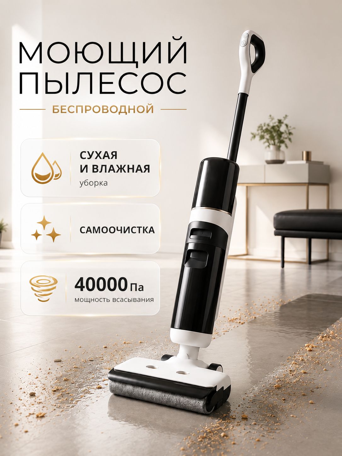 Моющий пылесос вертикальный, 40000 Па