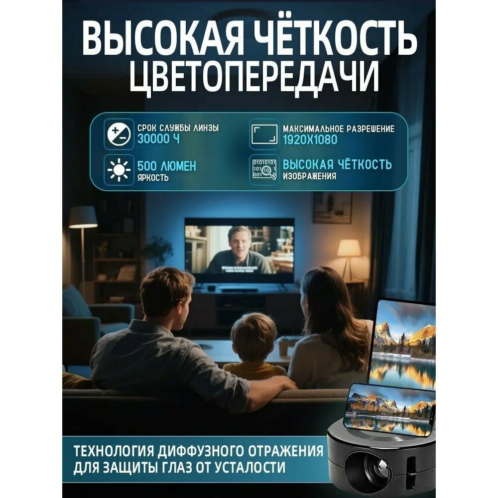 Портативный домашний мини-проектор для фильмов с телефона, светодиодный, для дома и путешествий