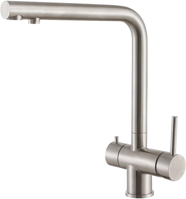 Смеситель для кухни Haiba HB70304-1 с краном для питьевой воды, с поворотным изливом, матовый, однорычажный, нержавеющая сталь, с керамическим картриджем
