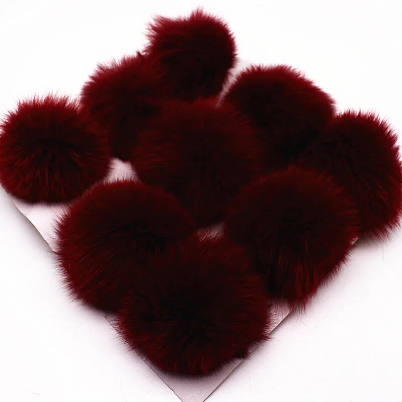 Лисий помпон 9 см, случайный цвет Красный, wine red, 90mm 9Pcs