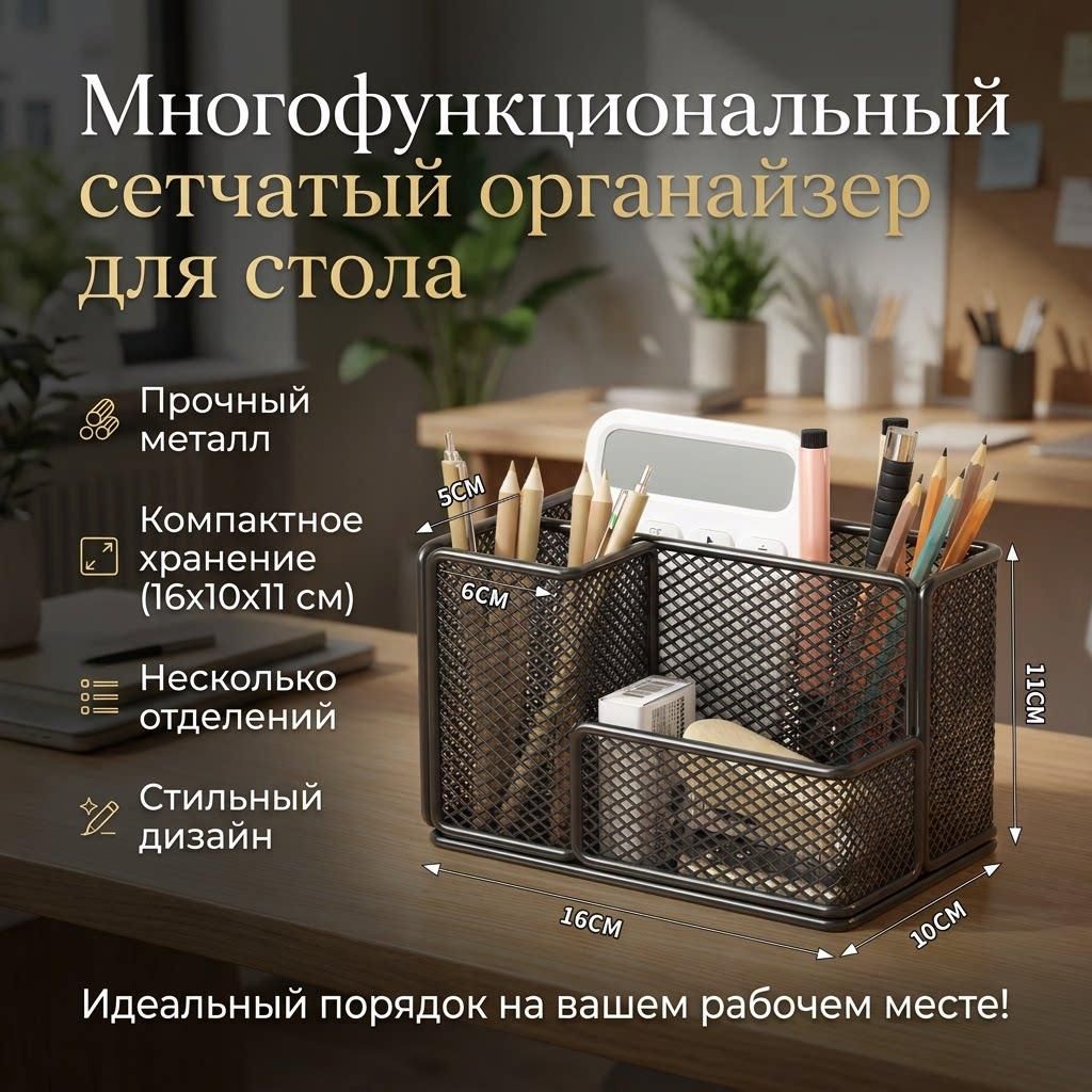 Настольный канцелярский органайзер сетчатый-