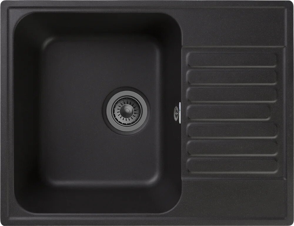 Мойка кухонная GranFest Quarz Z13 кварцевая, 62x48, прямоугольная, мойка для кухни, с крылом, черная, матовая