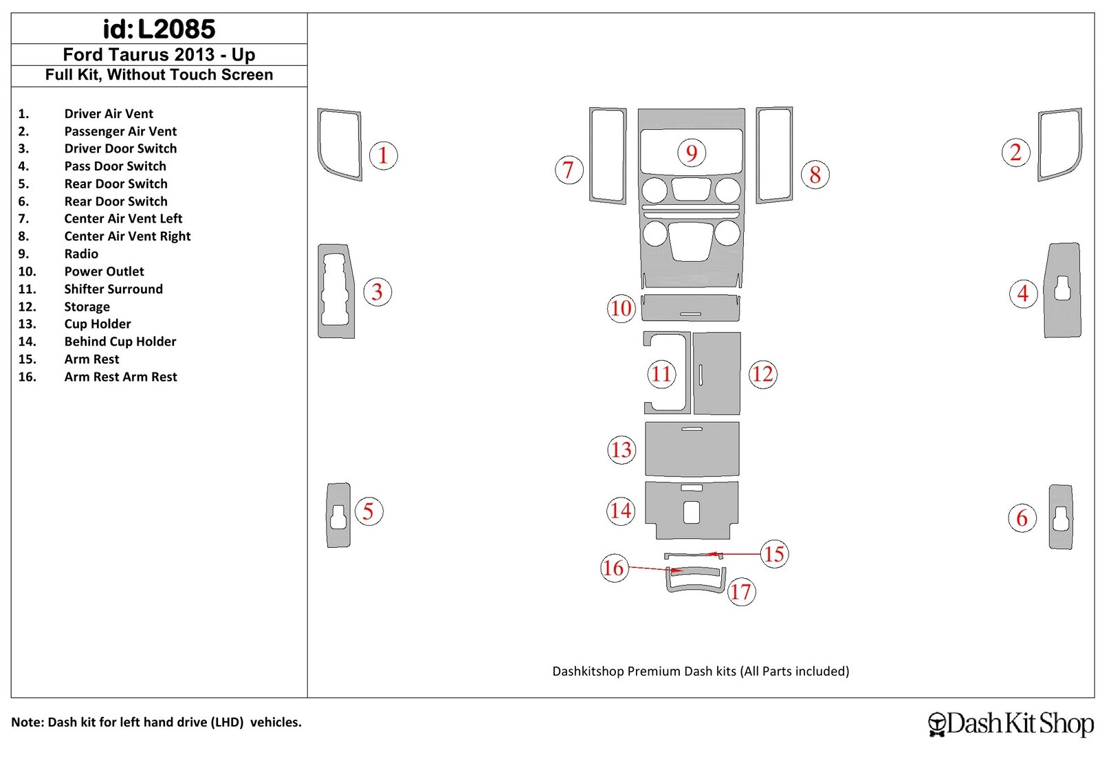 Декоративные накладки салона для Ford Taurus 2013-UP. Комплект L2085.