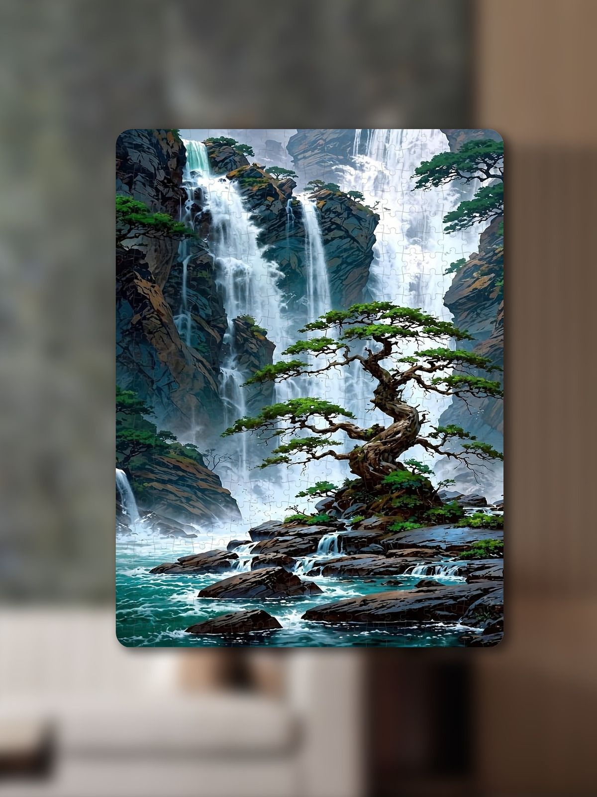 Пазл с принтом водопад и бонсай, азиатский пейзаж, для взрослых и детей , 500pcs