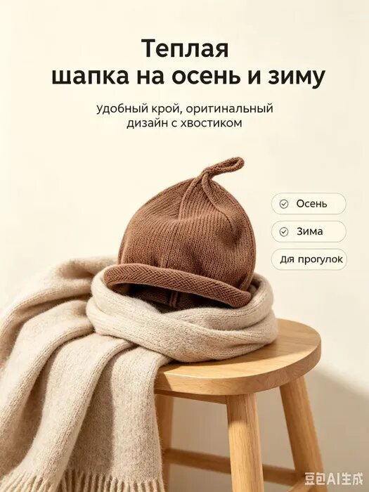 Шапка для девочек, размер 52, светло-бежевый — фото 1