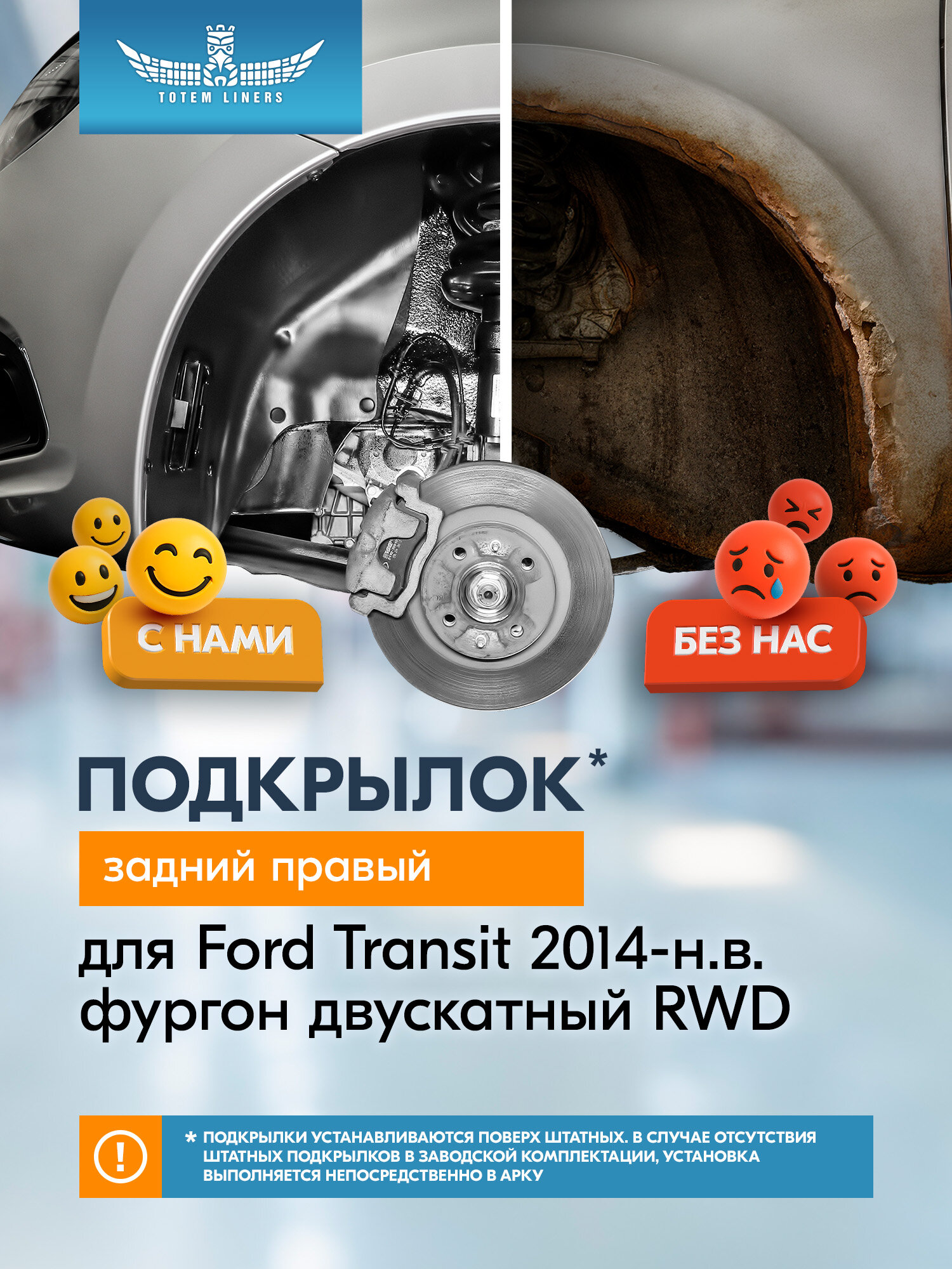 Подкрылок для Ford Transit 2014-н. в. фургон двускатный RWD Totem Liners задний правый 1 шт. / Форд Транзит