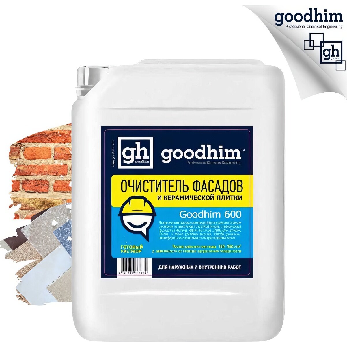 Очиститель фасадов для удаления цемента, высолов и ржавчины Goodhim концентрат 1:5, 5л 38832