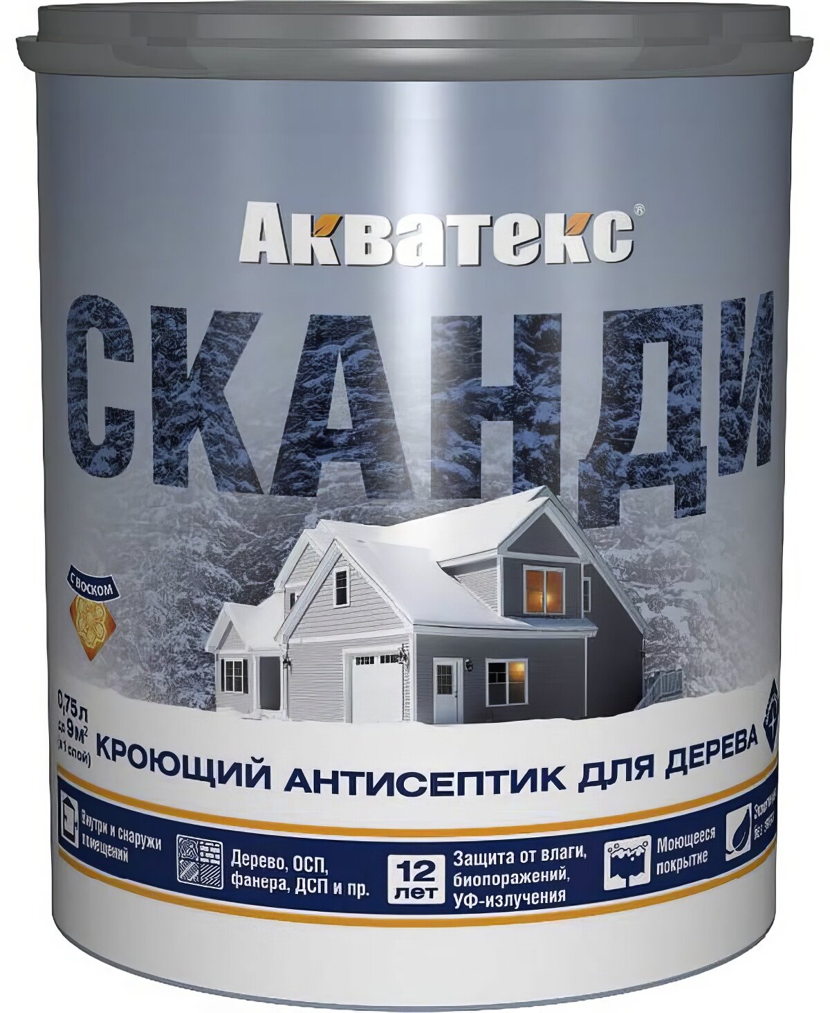 Антисептик для дерева Акватекс Сканди 65103, кроющий, полуматовый, 0,75 л, лакрица 272543