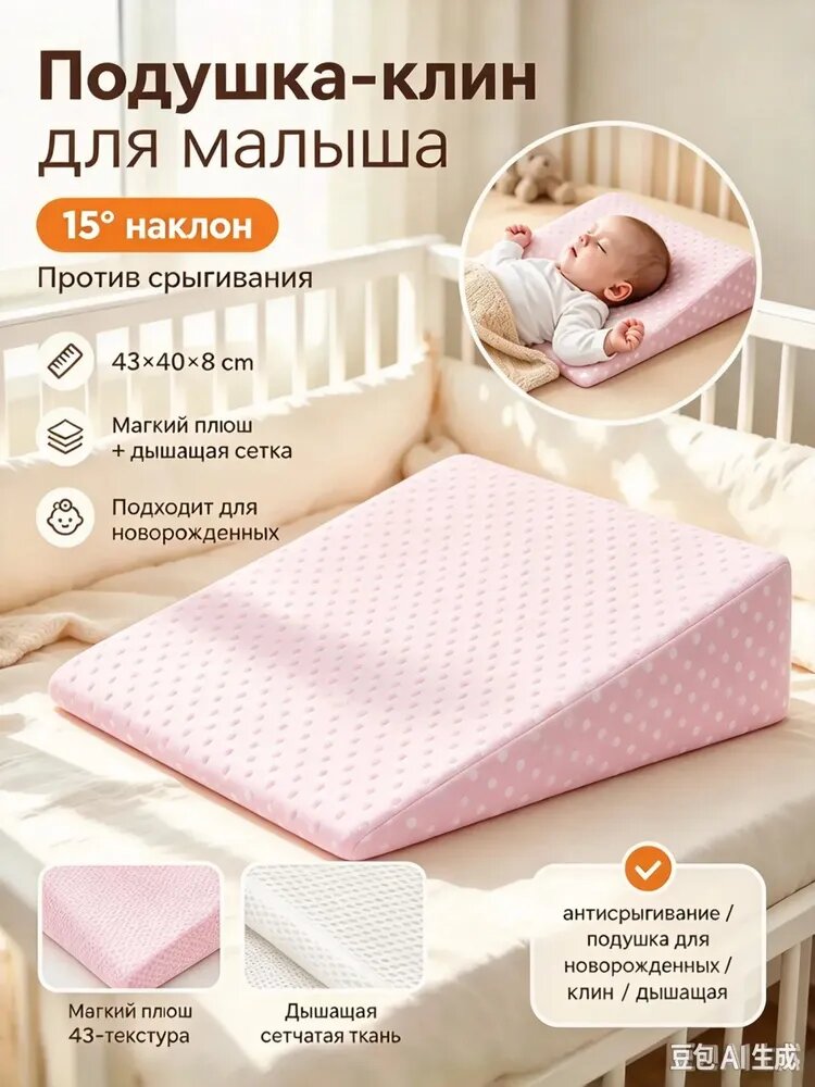 Подушка-клин для новорожденных от срыгиваний, гипоаллергенная, средняя жесткость