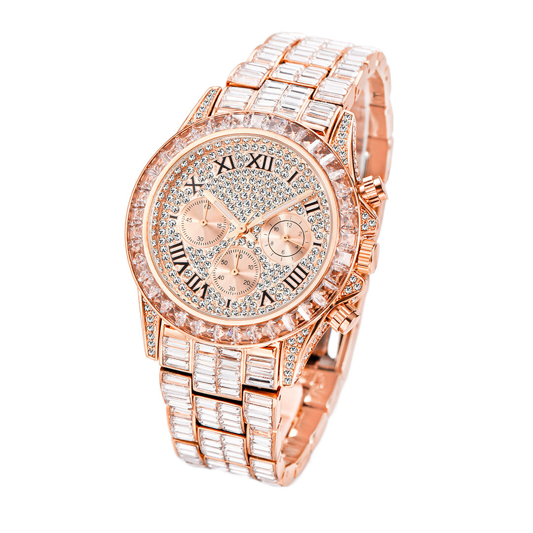 MISSFOX Модные хип-хоп часы High-End Rainbow Daytona с бриллиантами в квадратной оправе, тремя окошками и римскими цифрами, мужские наручные часы