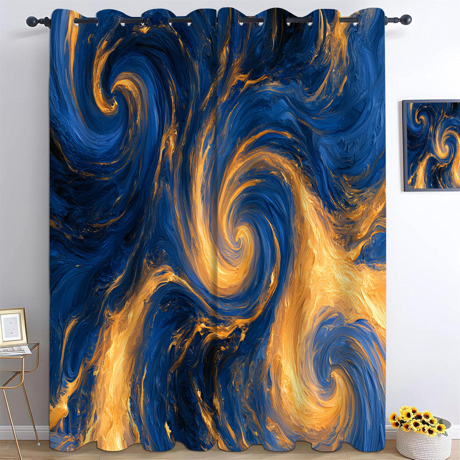 Шторы блэкаут на люверсах 145x240cm комплект 2 шт, Звездная Ночь Ван Гог ночные портьеры от солнца для дома