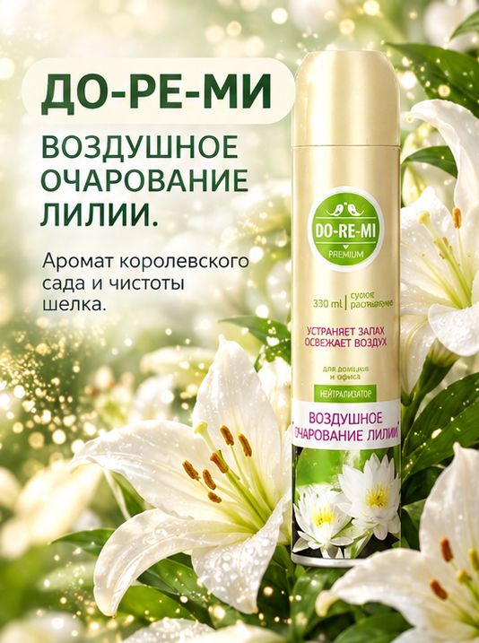 ДО-РЕ-МИ Освежитель для воздуха, Воздушное очарование лилии, Премиум, 330 мл