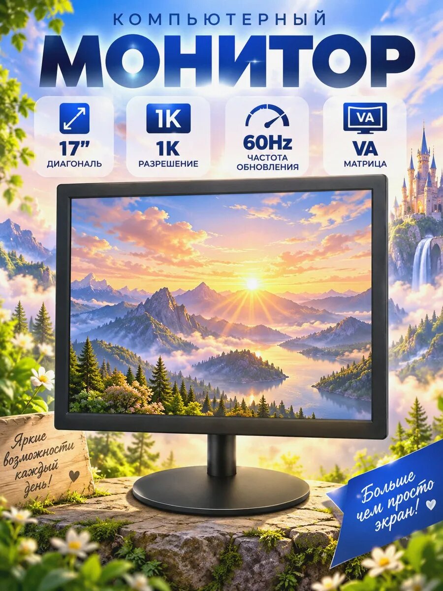 Монитор CrystalStorm, диагональ 17", 1280×1024 пикселей, 60Гц, матовый, чёрный