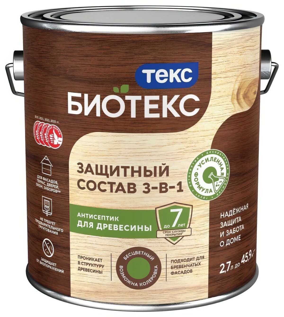 Антисептик Текс Биотекс 3-в-1 декоративный для дерева беленый дуб 2,7 л