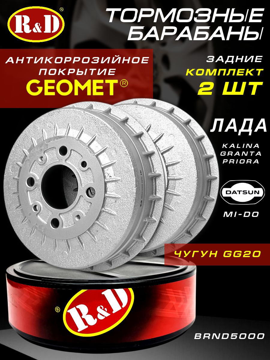 Тормозные барабаны задние Лада Гранта, Калина, Приора, Датсун Ми-до / Lada Granta, Kalina, Priora, Datsun mi-DO, 2 шт, ОЕМ 21080350207000