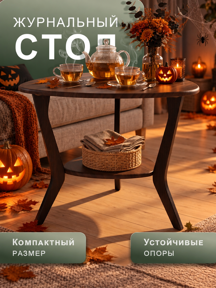 Столик журнальный Мебелик с полкой БьютиСтайл 15 цвет американский орех мокко/мокко