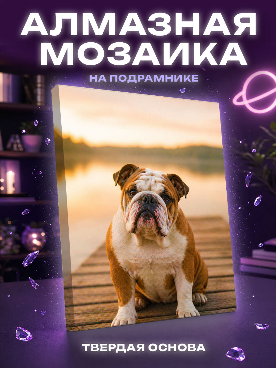 Алмазная мозаика Английский бульдог в мягком свете