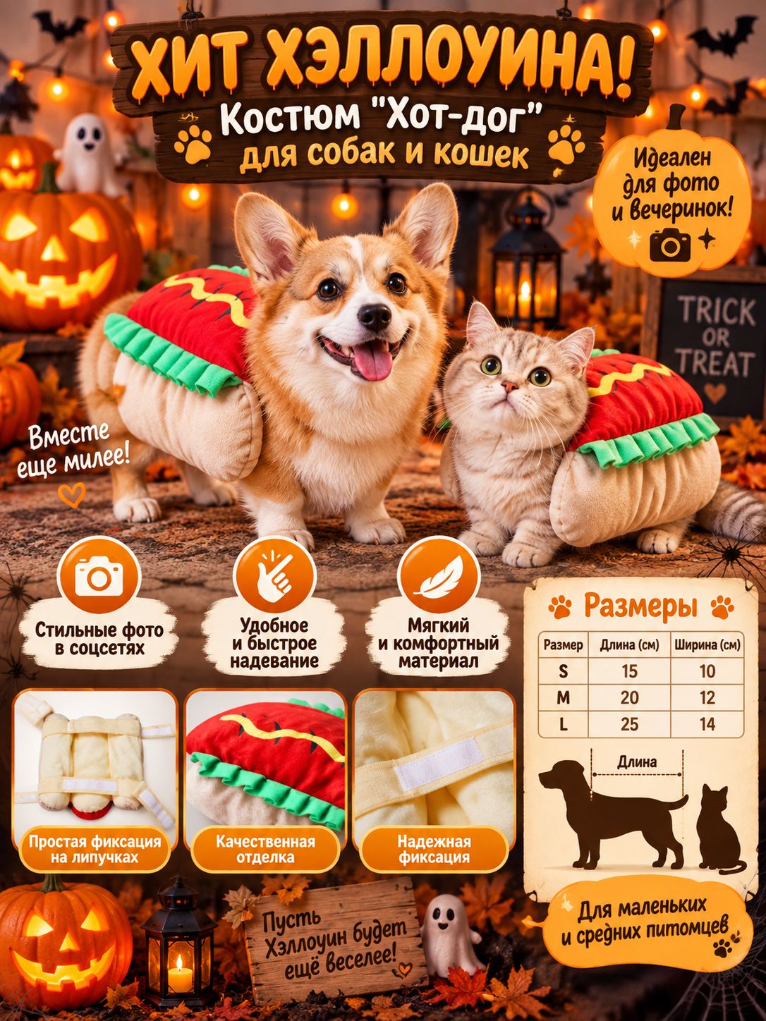Костюм хот-дога для кота и собаки, весёлый карнавальный наряд для питомца, смешная одежда для кошек и собак мелких пород, для фотосессии, размер S M L
