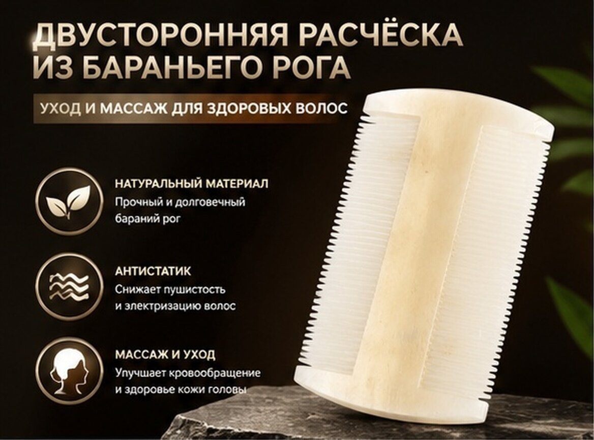 Расческа Для Волос Из Свиного Рога Двусторонняя Массажная Расческа Для Кожи Головы 8 5x4 5 Cm