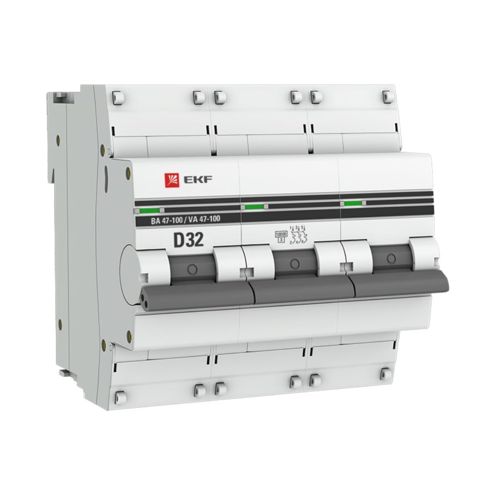 Автоматический выключатель EKF 3P 32А 10kA ВА 47-100 PROxima mcb47100-3-32D-pro