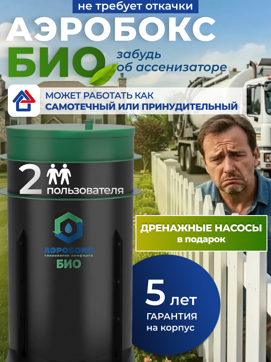 Аэробокс 2 БИО, септик для дома, станция биологической очистки, канализация на дачу