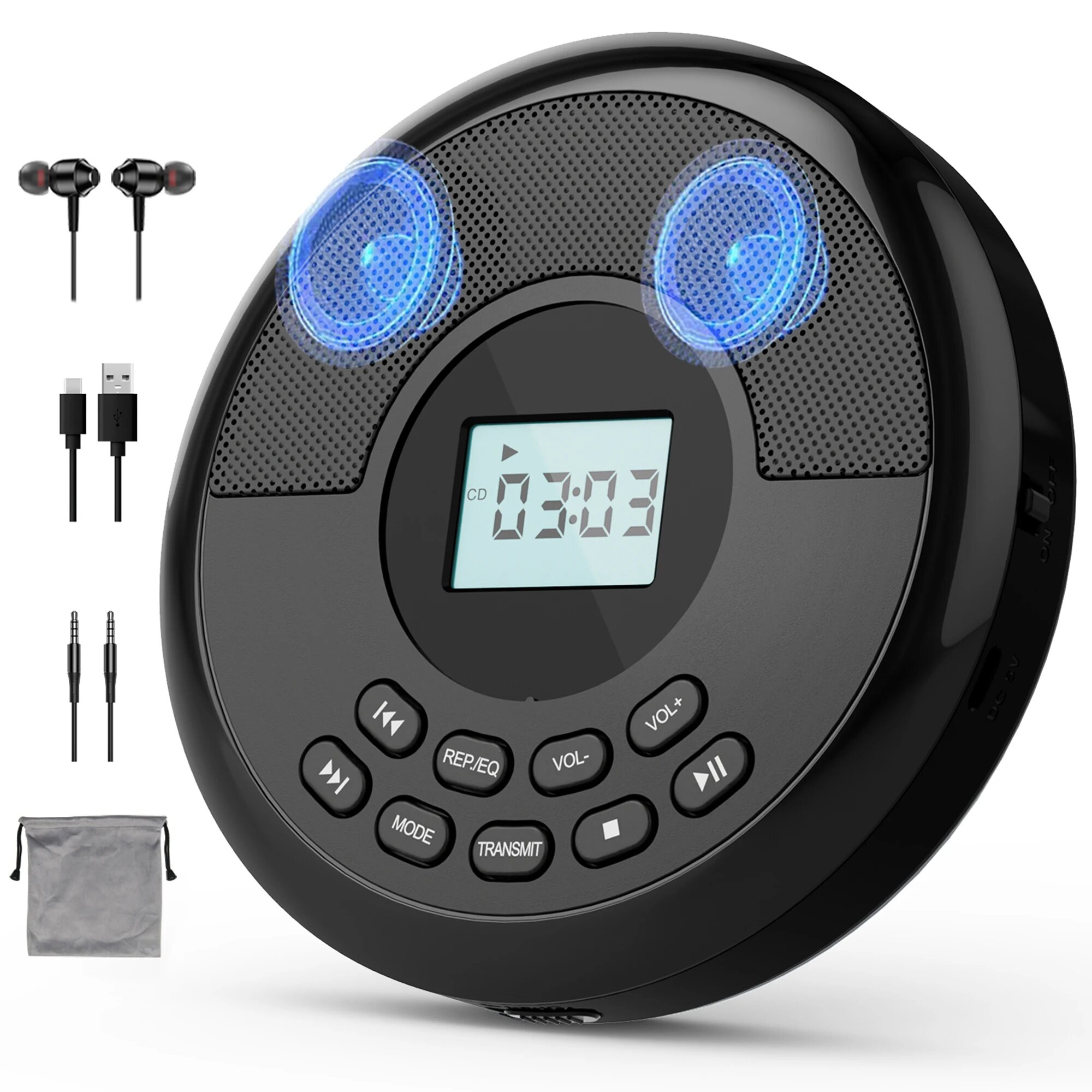 Портативный CD-плеер С Bluetooth, Перезаряжаемыми Динамическими Динамиками, Воспроизведением MP3/WMA