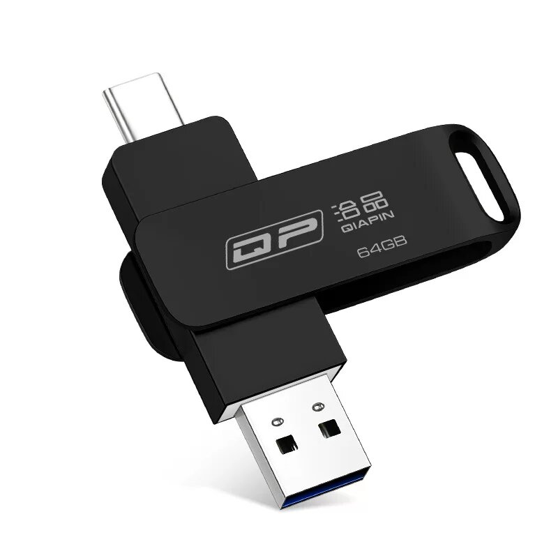 Металлический флеш-накопитель 64GB USB 2.0 для Android и ПК, черный