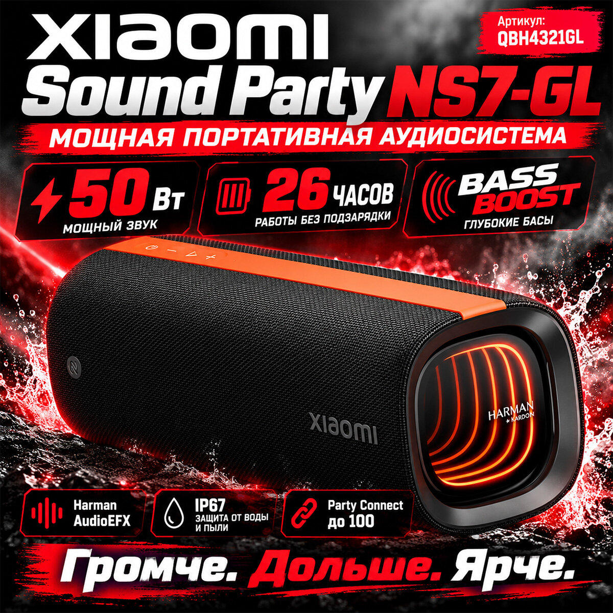 Уличная Bluetooth-колонка NS7‑GL Xiaomi Sound Party (I34236QBH) (QBH4321GL) с функцией пауэрбанк: 50 Вт, IP67, Bluetooth 5.4, NFC, TWS, Party Connec