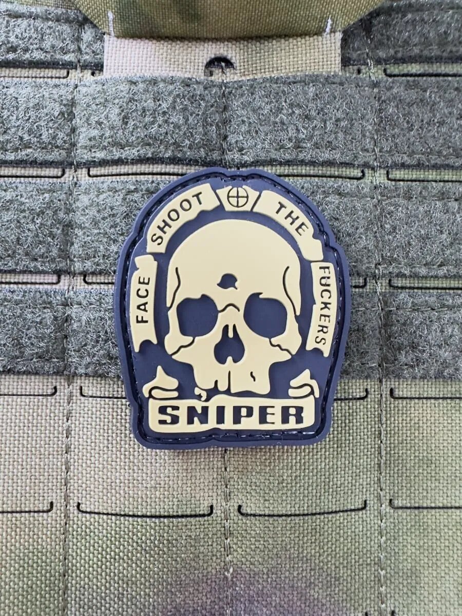 Патч «Sniper Face Shoot» койот — ПВХ шеврон на липучке, 6 см — фото 1