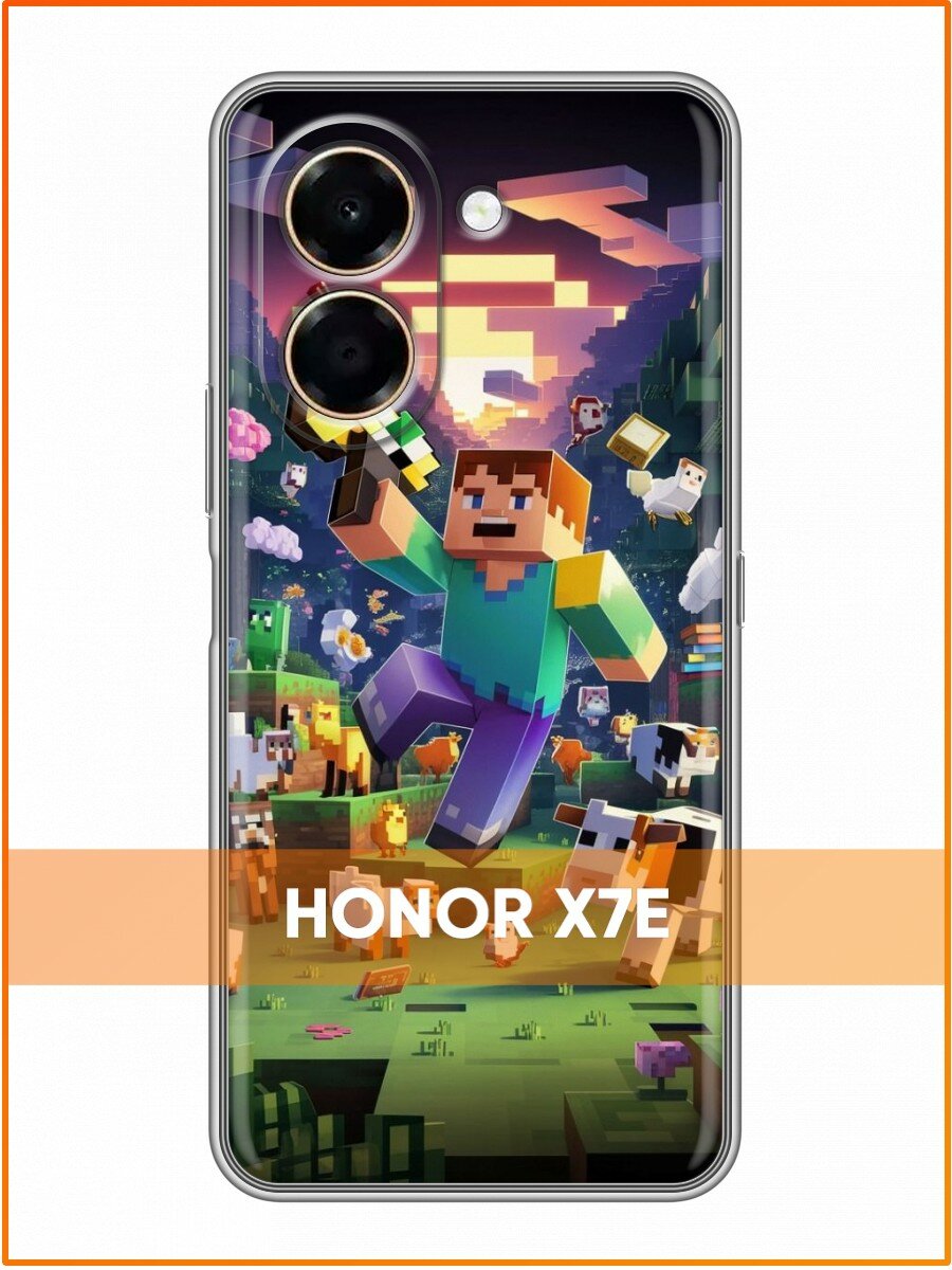 Чехол для Honor X7e с принтом Майнкрафт с животными (Хонор Х7е)