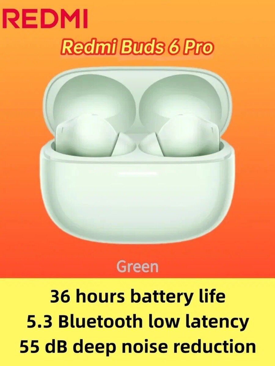 Redmi Наушники беспроводные с микрофоном Redmi Buds 6 Pro, Bluetooth, USB Type-C, зеленый